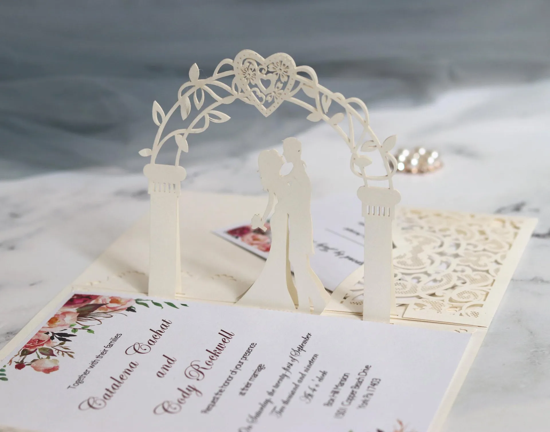 Custom Laser Cut Wedding Invitations: 3D Lovers Design, Personalized ...