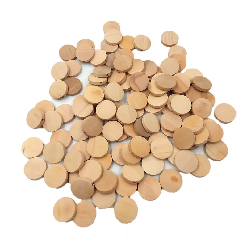 20mm Natural Flat Round Wooden Beads, Unfinished Wood Teether DIY ...