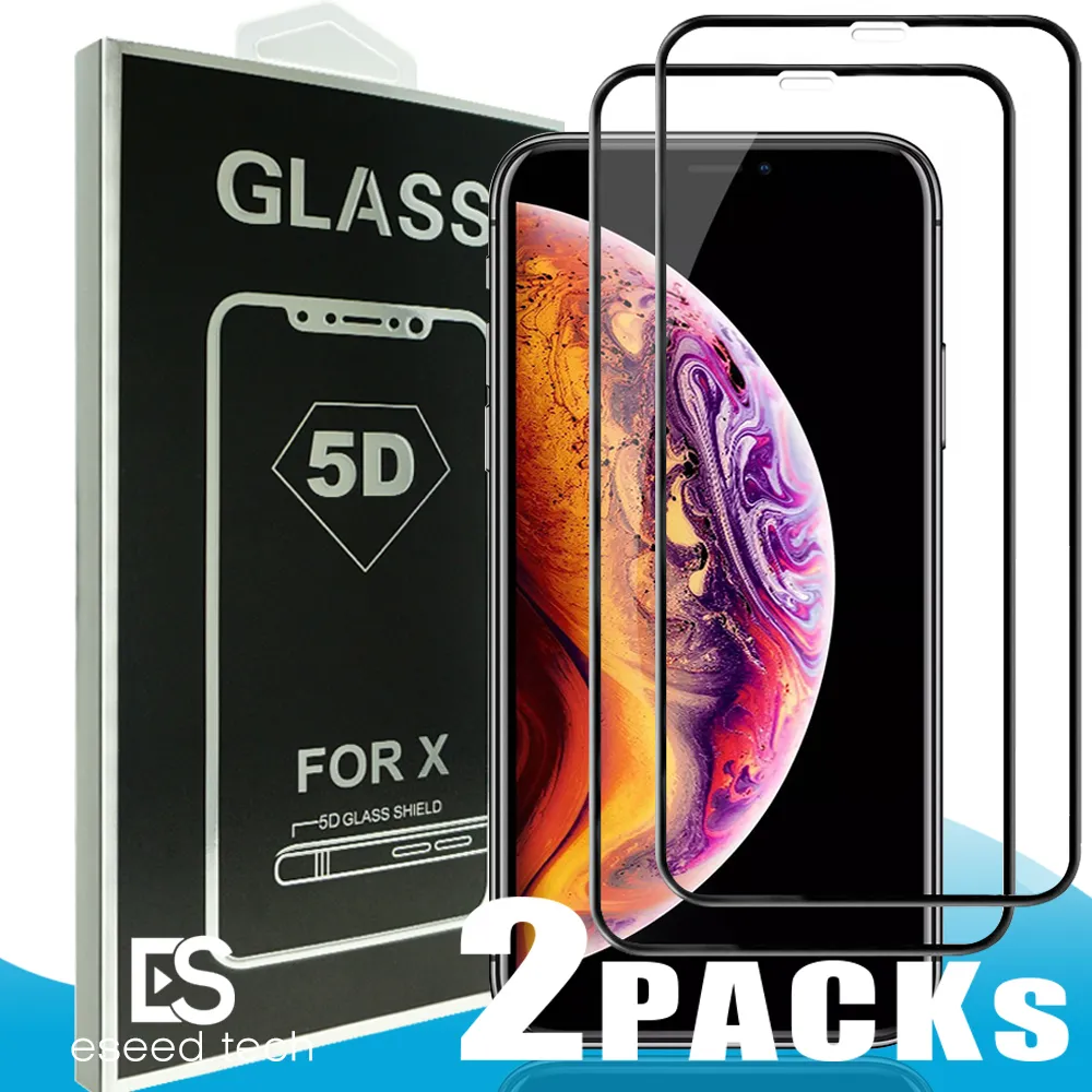 2 Pack 5D Tempered Glass Full Cover Curved Glass For Iphone XR XS MAX X ...