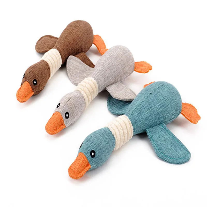 Pet Burlap Duck Toy For Dogs Squeaky Plush Bite Resistant Chew Toy With ...