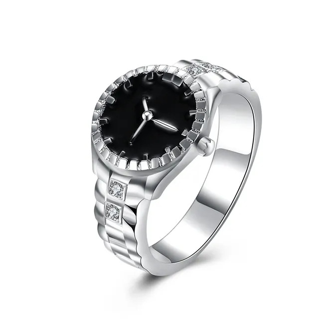 DHL Women's 925 Silver Plate Silver Halo Cluster Ring With Plated Watch ...