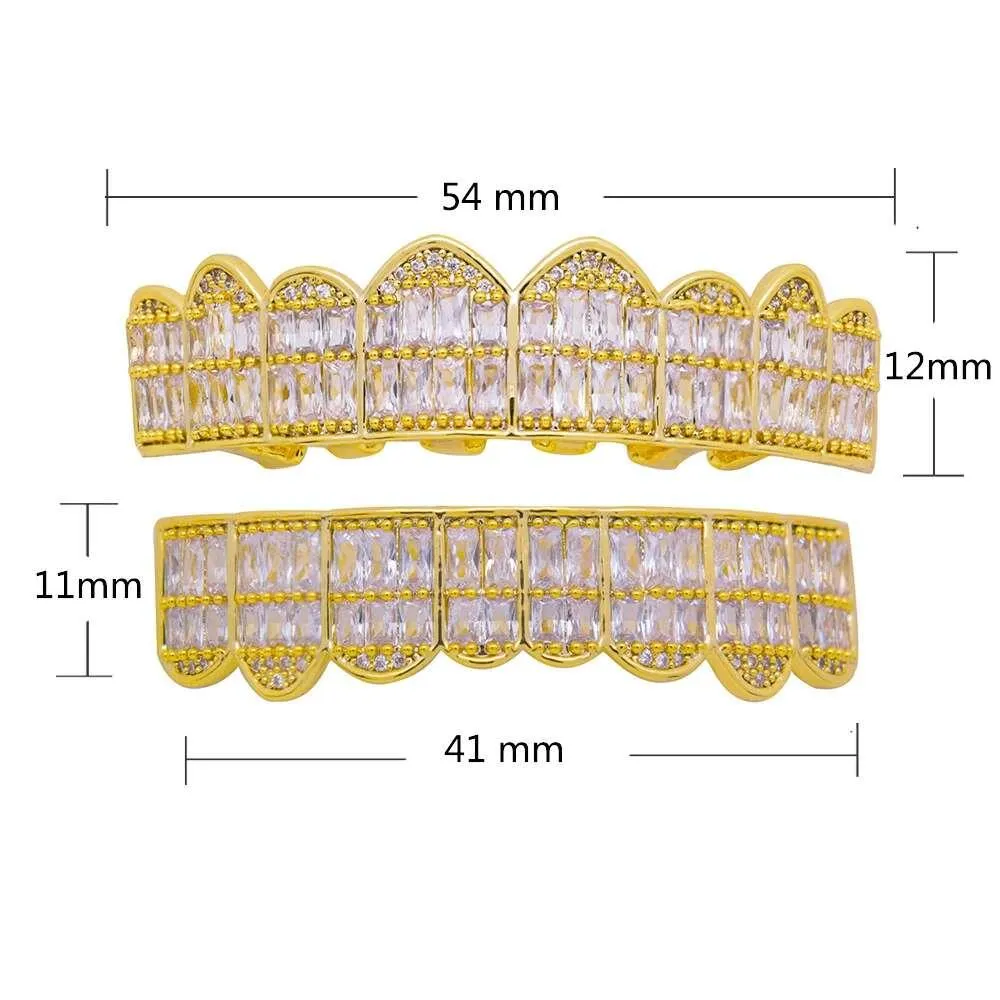 18k Gold Plated Hip Hop Gold Plated Teeth Grillz With Diamonds For Men