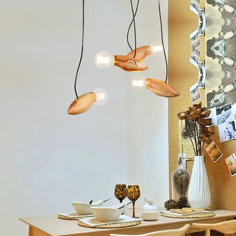 Modern Light LED Wood Pendant Chandelier with Touch Switch for Bedroom ...