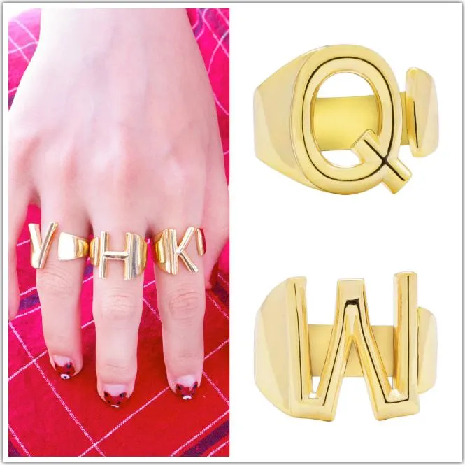 Custom Name Ring Gold Plated A Z Initial Open Cuff Ring, Personalized ...