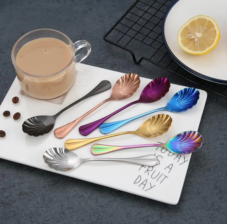 Shell Shaped Coffee Spoon Stainless Steel Strring Scoop Teaspoon ...