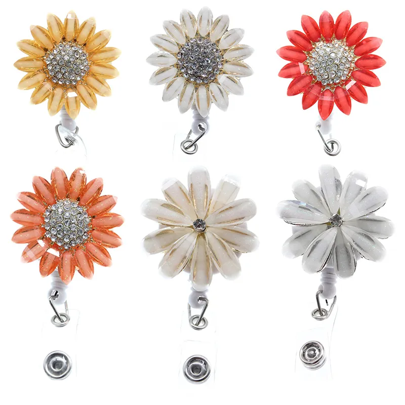 Key Rings Multicolor Rhinestone Crystal Retractable ID Reels Silver ...