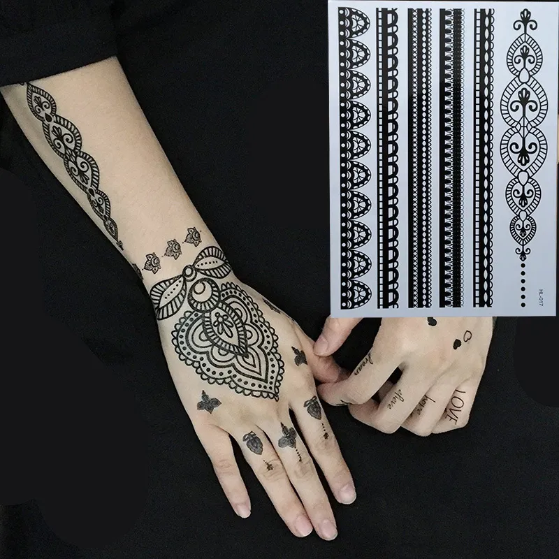 Black Lace Hands Inspired Temporary Henna Tattoo for Leg, 21 cm ...