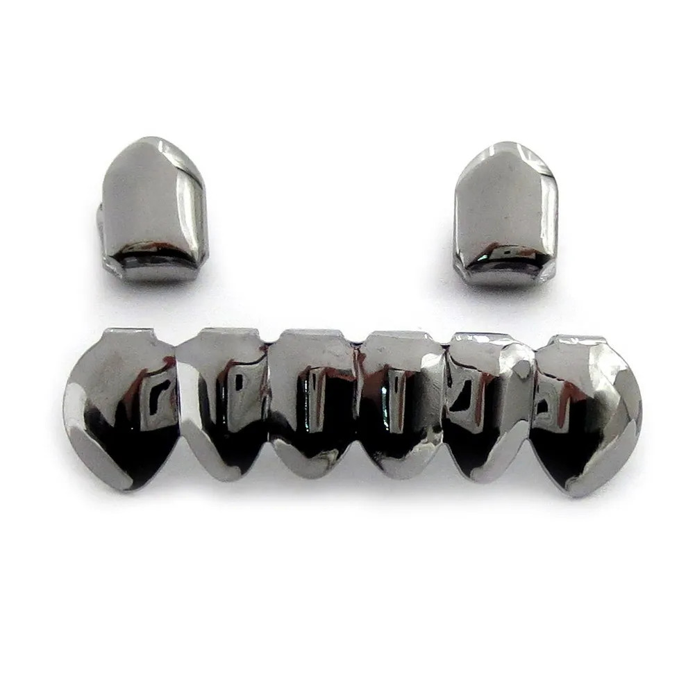 18K Gold Fake Silver Teeth Grillz With 2 Bottom And 6 Teeth For Dental ...