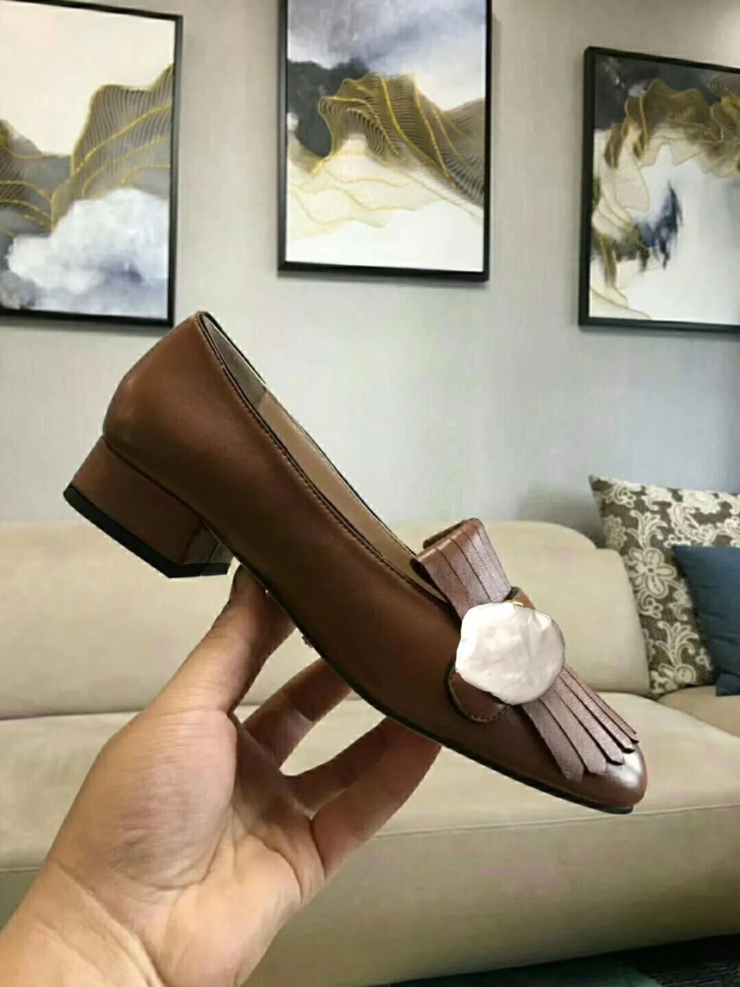 Classic Mid Heeled Boat Shoe Womens Designer Shoes Leather Thick Heel ...