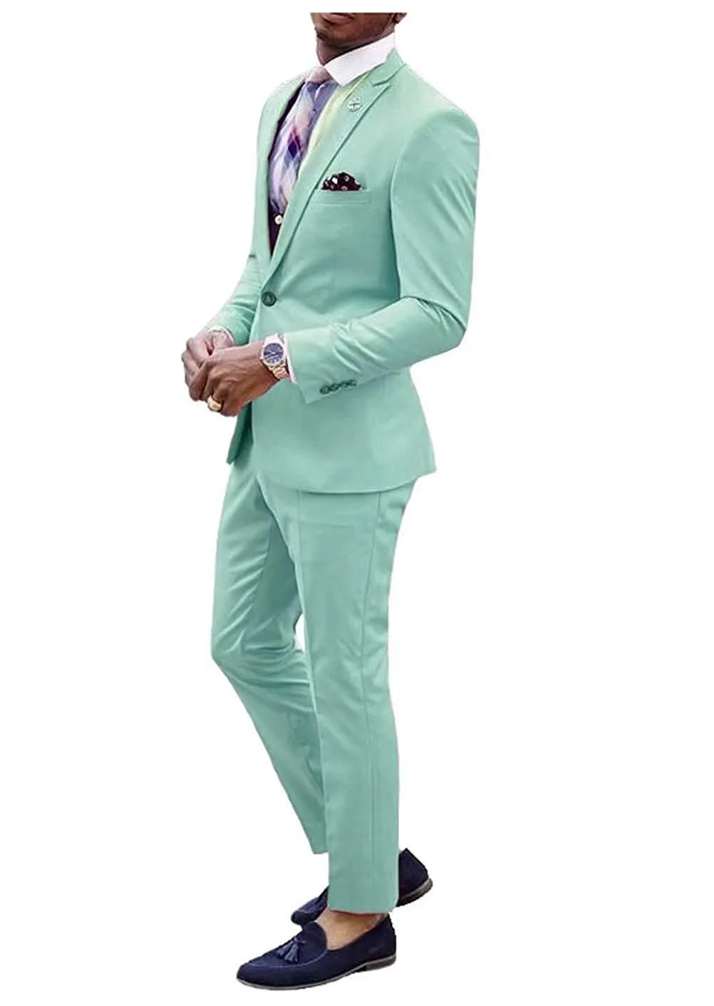 Handsome Light Green Groom Tuxedos Peak Lapel Wedding Suit For Men ...