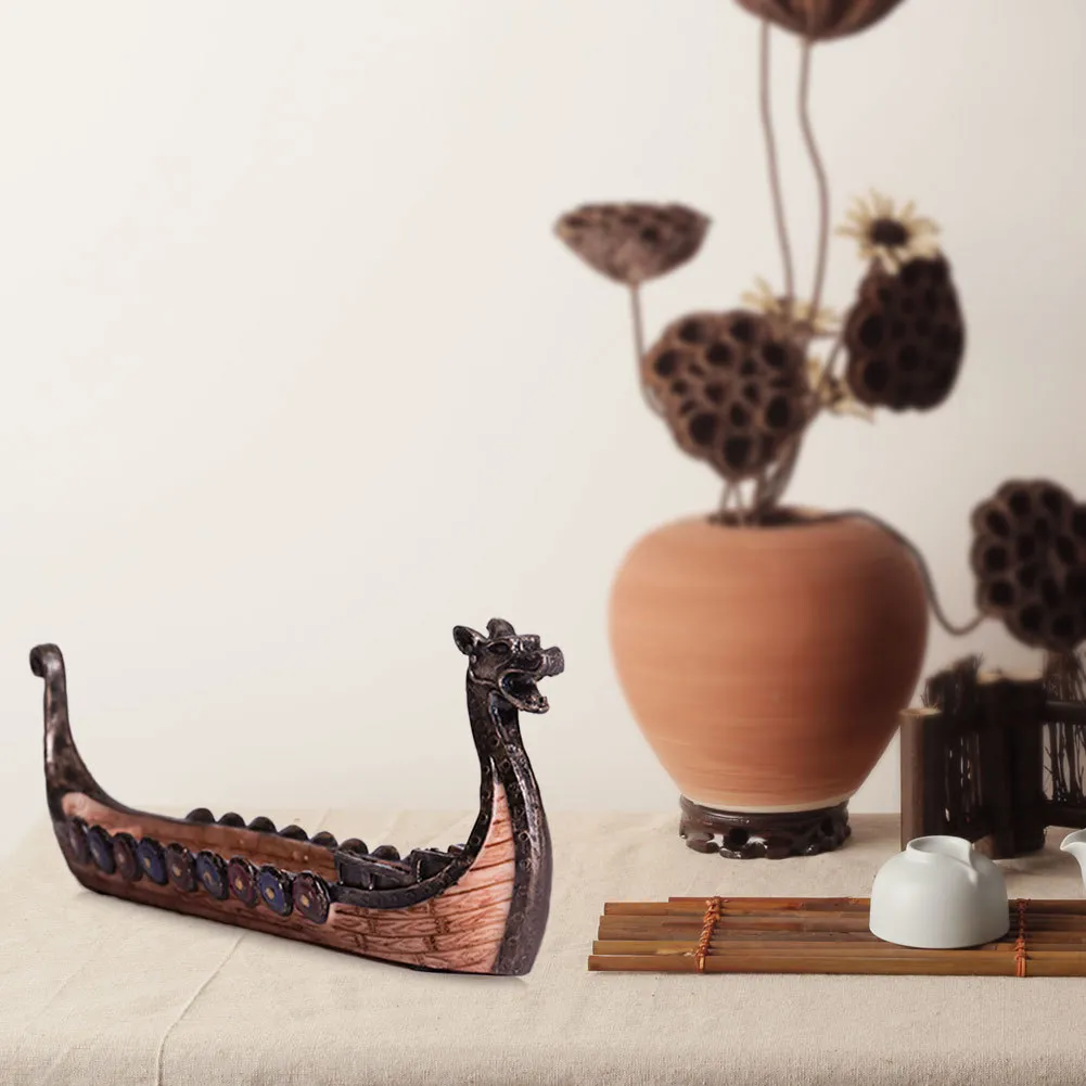 Dragon Incense Burner Boat Figurine, Wooden Incense Cone Holder ...
