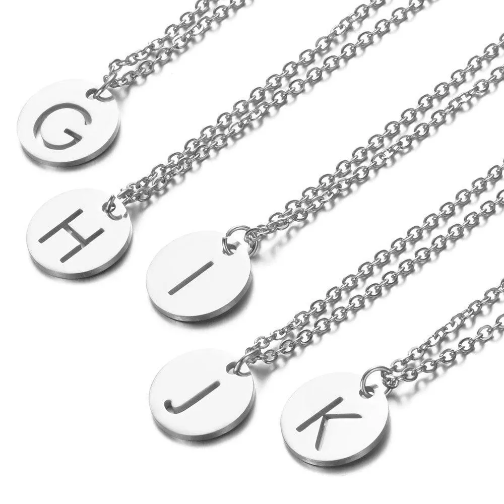 Silver Initials Pendant Necklace for Women 15.7 in Stainless Steel Link ...