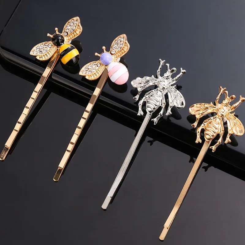 Charming Rhinestone Bee Hair Clips - Set of 4 Stylish Insect Barrettes ...