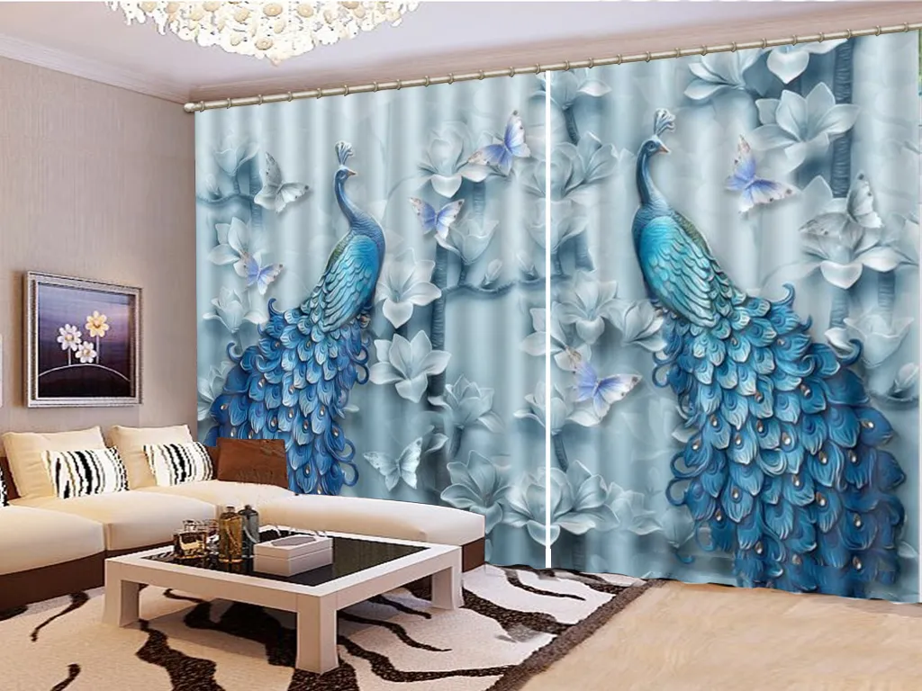 Curtain Delicate Flowers Peacock Butterflies 3D Animal Curtains Interior Decorations Upscale Exquisite Blackout Curtains From 113 41 DHgate