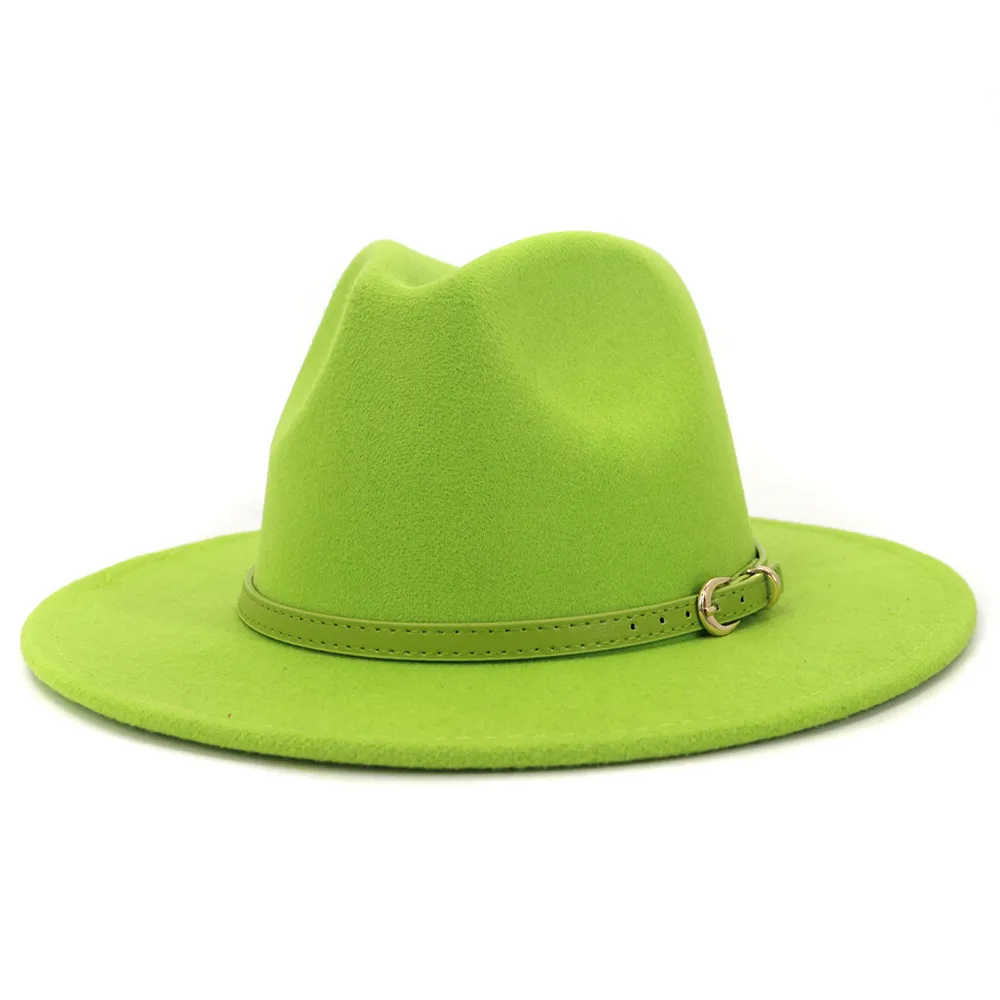 Wide Brim Fedora Hat Lime Green Felt Jazz Hat With Buckle, Unisex ...