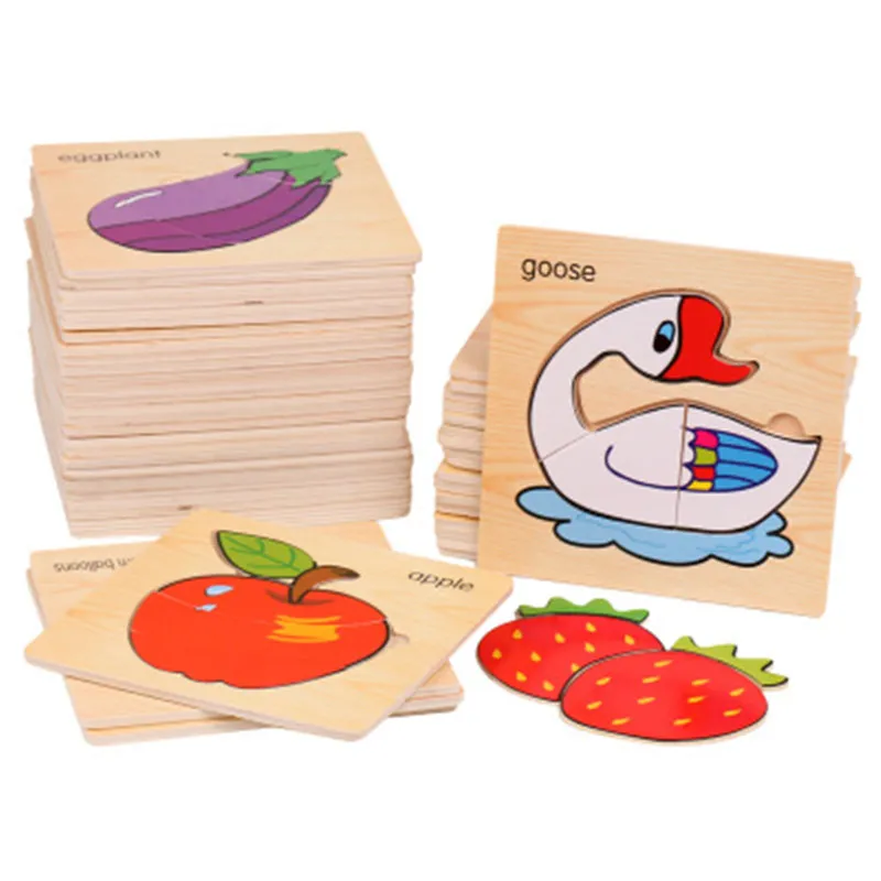 Children Wooden Puzzle Toy Simple Wooden Puzzle Cartoon Animal Vehicle ...