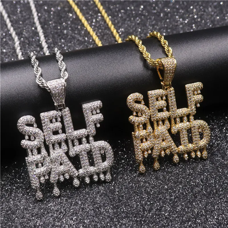 Hip Hop Iced Out Zircon 2 Row Drip Diamond Name Necklace With Small ...