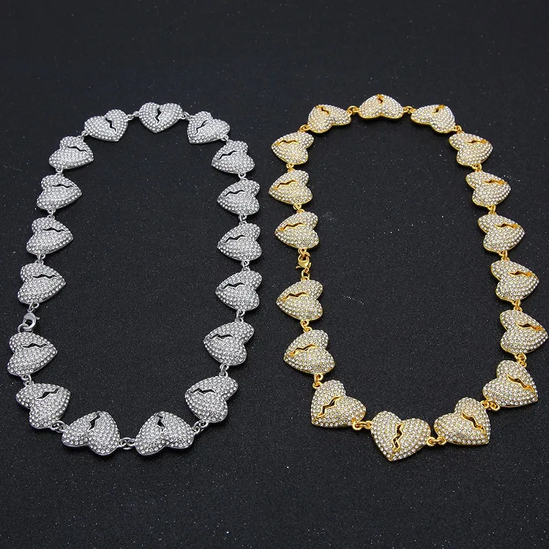 DHgate.com:Gold Broken Heart Necklace, Hip Hop Diamond Iced Out Chain ...