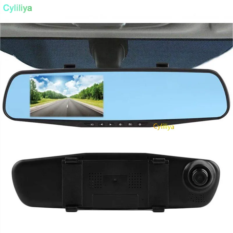 Full HD 1080P Car Dvr Mirror Dual Camera 4.3 Dash Cam Recorder Rearview ...