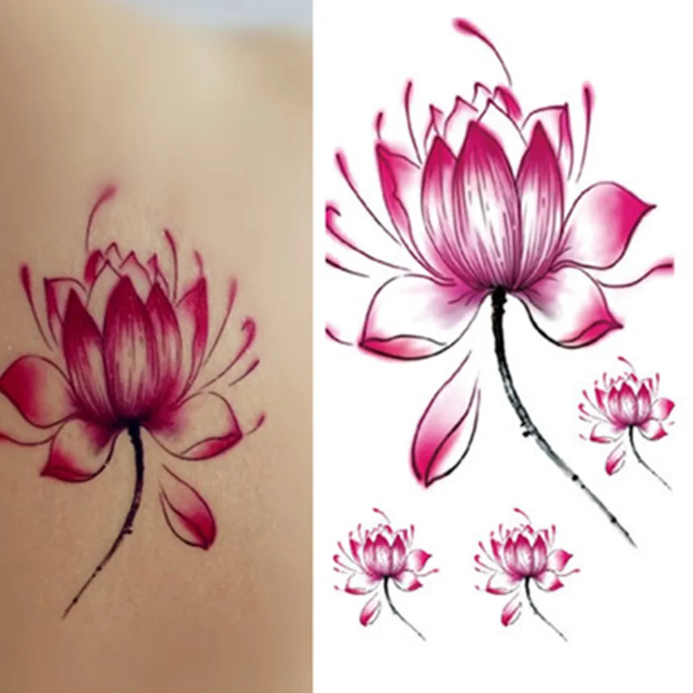 Tattoo Stickers Colorful Lotus Flower Temporary Tattoos For Women Sexy ...