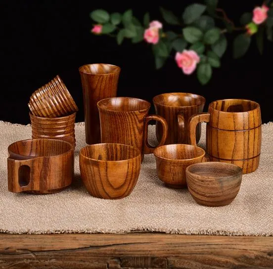 8 styles creative Japanese solid wood coffee cups with handgrip shape ...