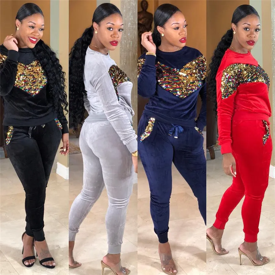 DHgate.com:4 Colors Sequins Hooded Tracksuits Fall Autumn Sweatpants ...