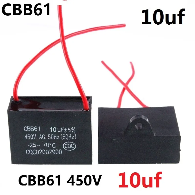 CBB61 450VAC 10UF polypropylene film capacitor with 10 cm lead length ...