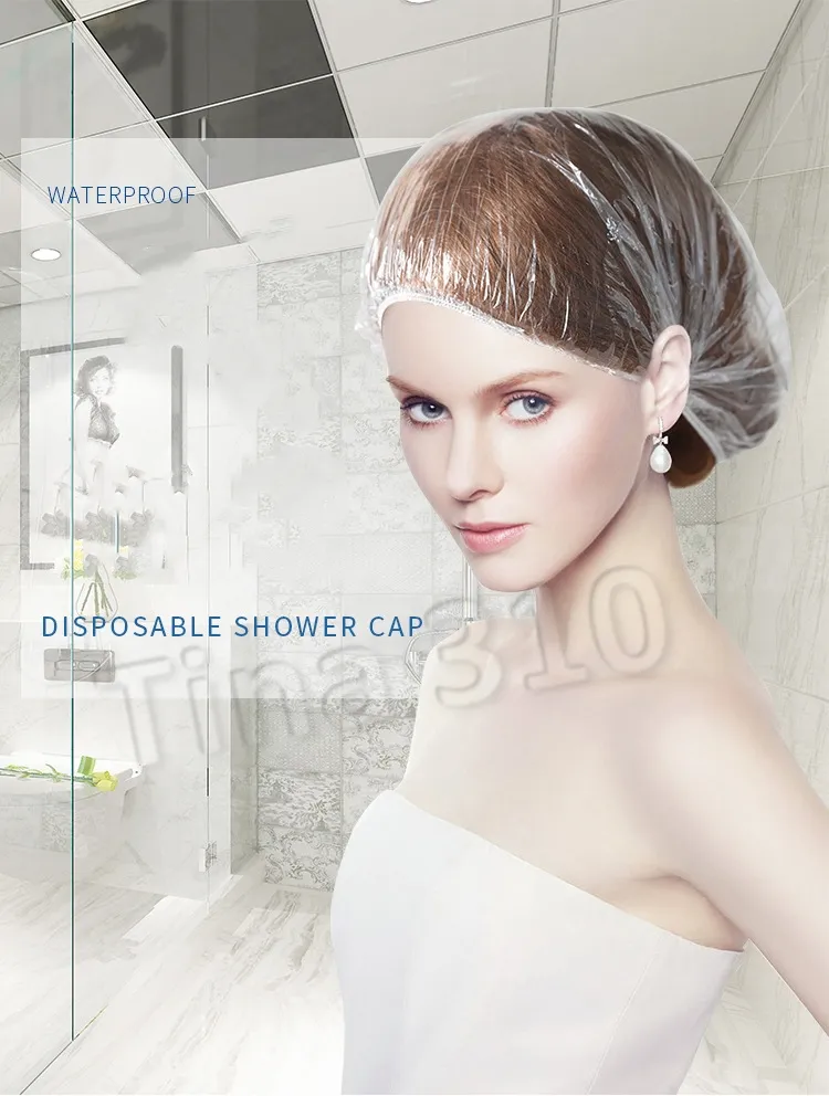 100 Disposable Shower Caps - Waterproof Elastic Bathing Hats, Clear ...