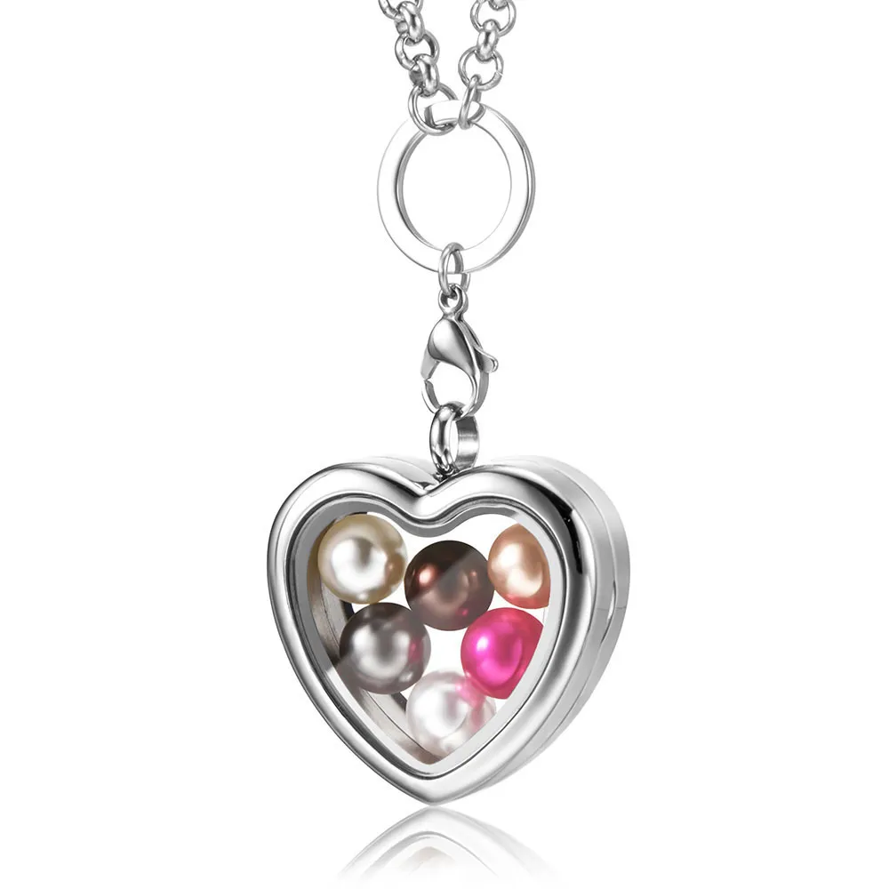 Fashion Stainless Steel Heart Floating Memory Locket Necklace Round ...