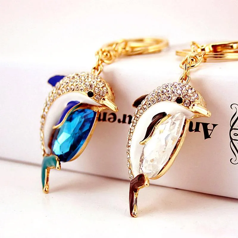 Cute Dolphin Keychain Set - Colorful Enamel, Rhinestone Animal Pendant ...