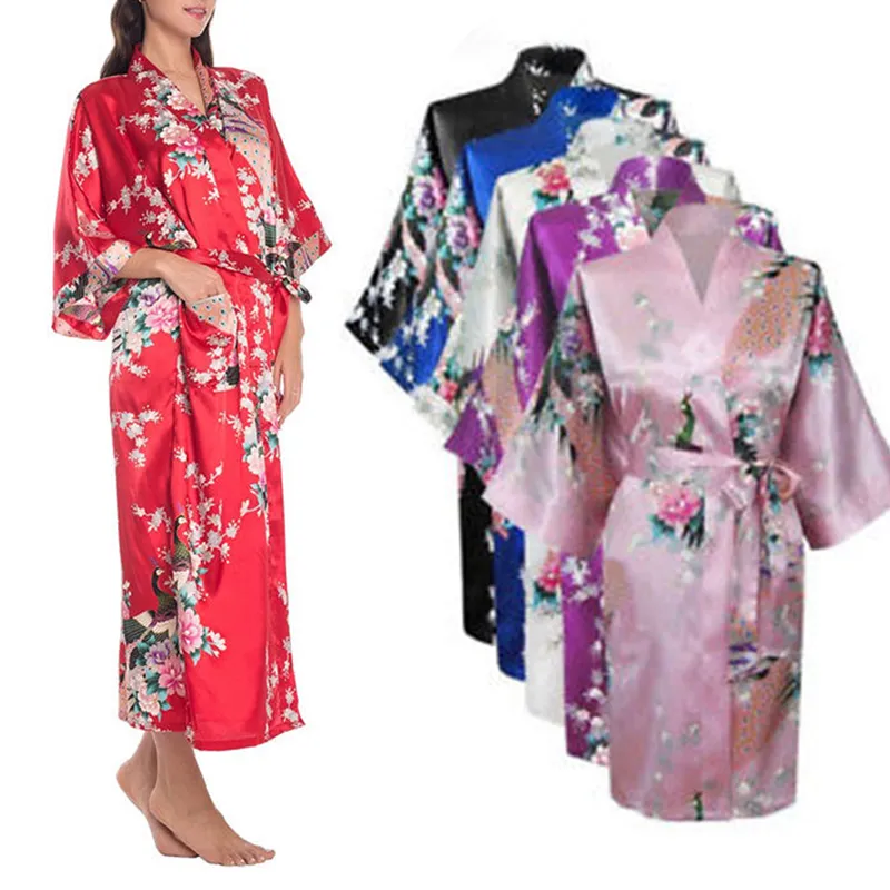 Ladies' Sexy Silk Satin Long Robe Night Dress: Women's Long Sleeve ...