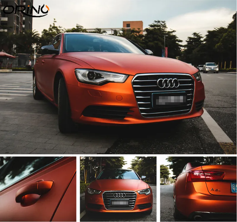 Satin Chrome Matte Orange Vinyl Car Wrap Air Release Whole Car Wrapping ...