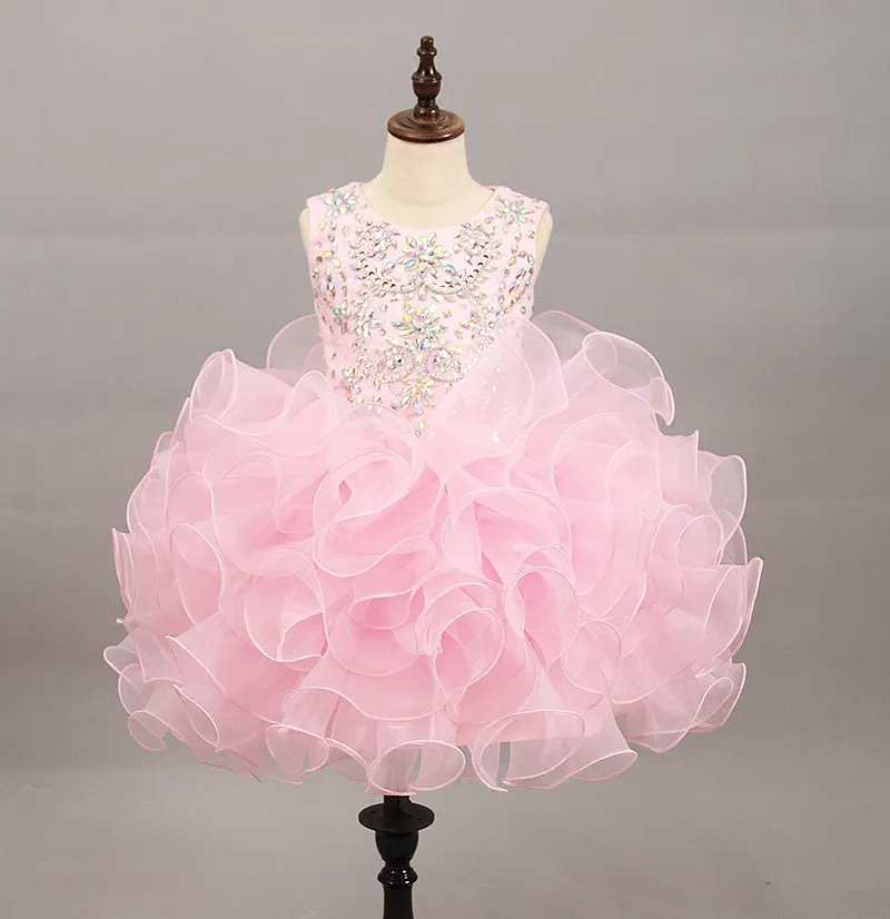 Pink Princess Communion Dresses Baby Pink Ruffled Pageant Dress With ...