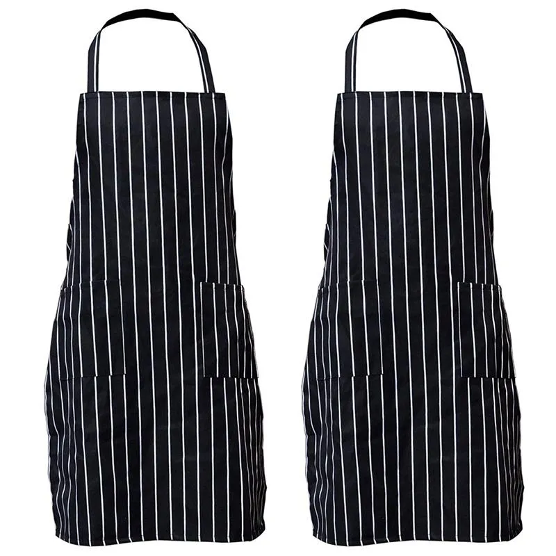 2-Pack Kitchen Apron Set - Adjustable Bib Aprons with Pockets, Black ...