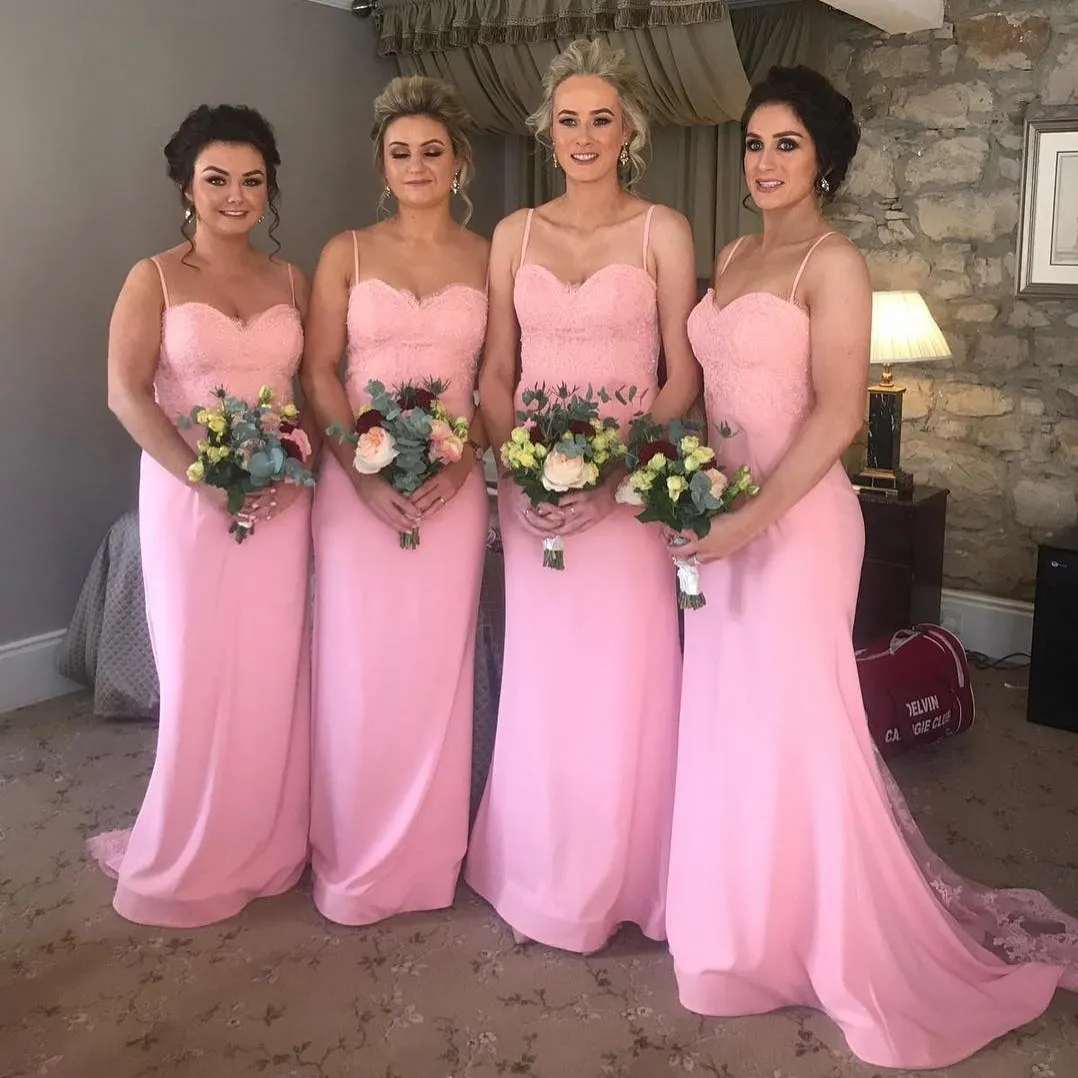 Cheap Pink Long Bridesmaids Dresses 2019 Beaded Lace Applique Maid Of ...