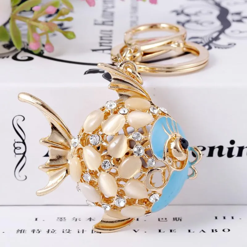 Marine Animal Goldfish Bee Keychain With Crystal Rhinestones Cute And ...