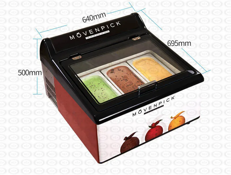 3 Pan Gelato Ice Cream Display Freezer: Compact Countertop Showcase ...
