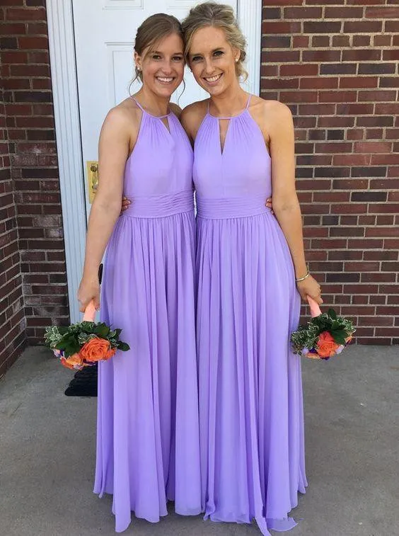 Elegant Lavender Halter Bridesmaid Dress - Summer Beach Wedding Gown ...