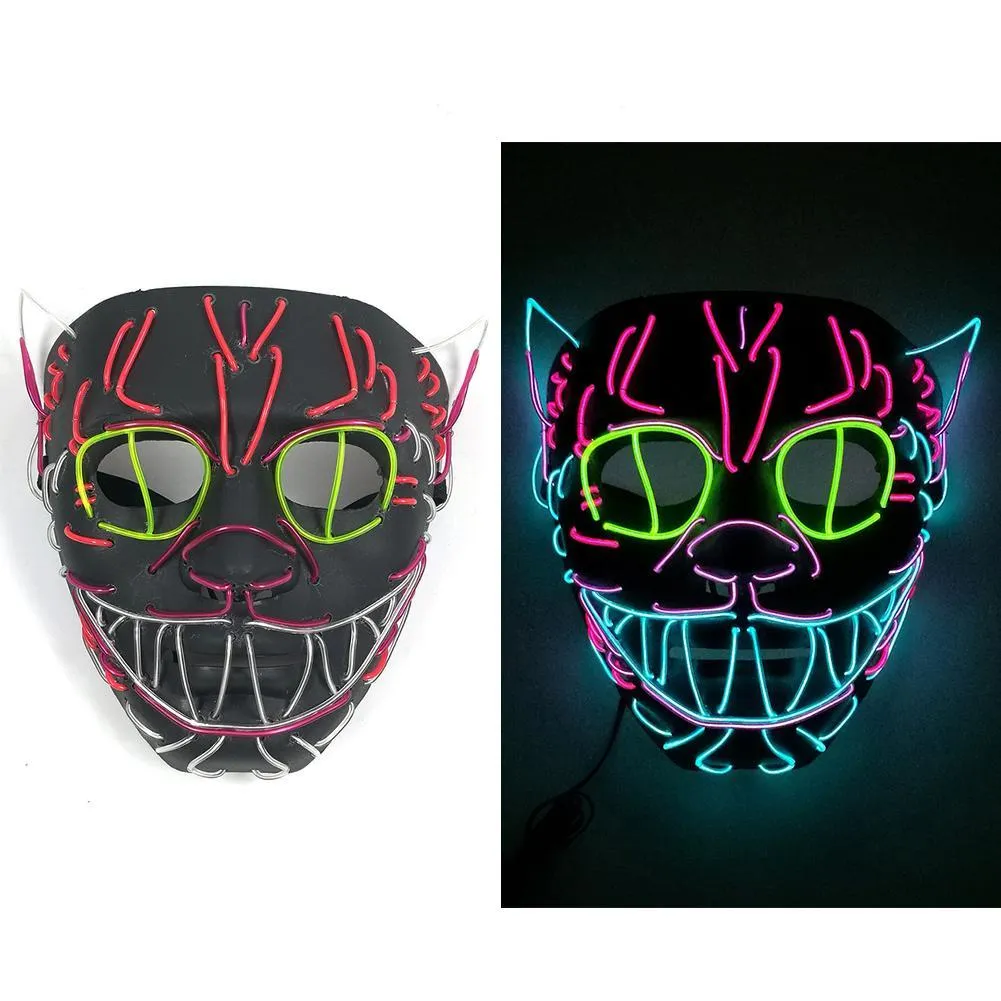 LED Halloween Mask Glowing Cat Skeleton Mask For Dance, Carnival ...