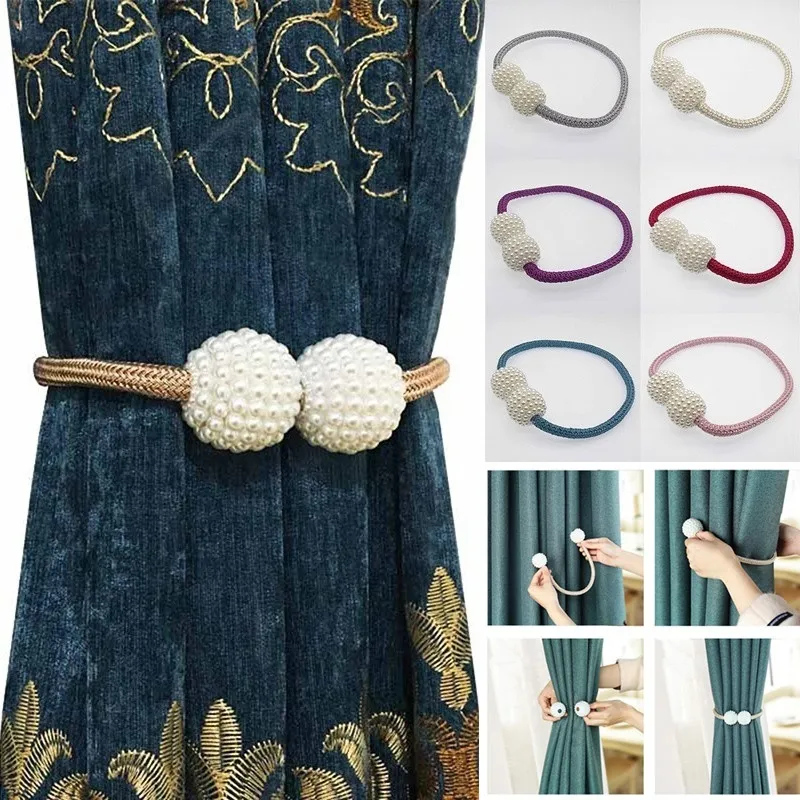 New Fashion Magnetic Curtain Strap Buckle Bind Curtain Holder Pearl