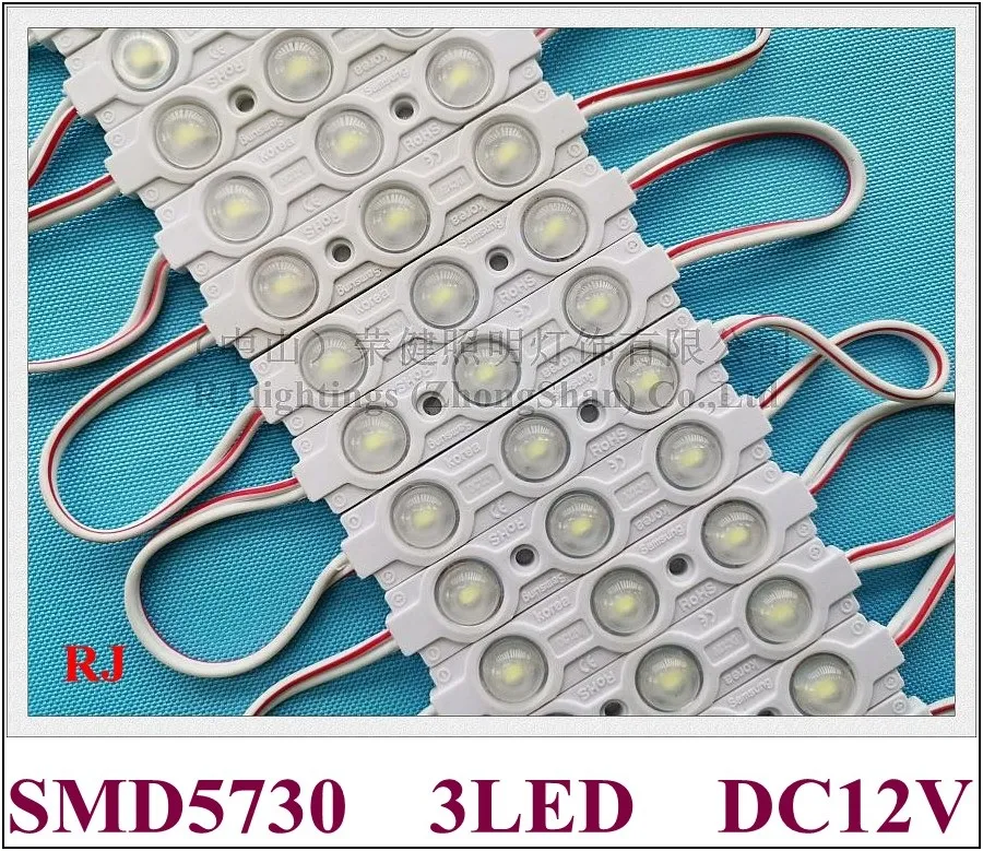 High Brightness 12v Led Module Light With Lens Aluminum PCB PVC Injection, DC12V SMD 5730, 3 LED ...