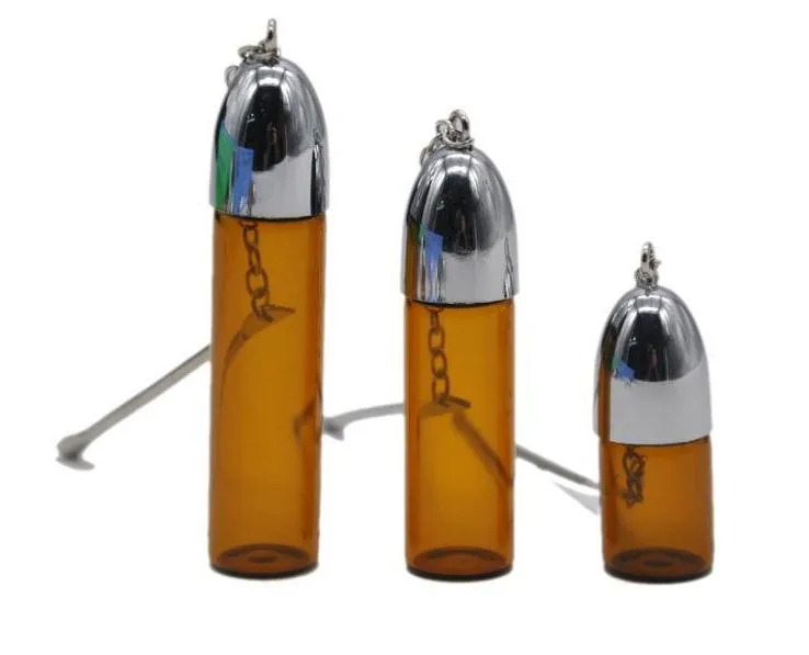 Mini Glass Bottle With Spoon, Silver Pill Case, Clear Brown Glass Snuff ...