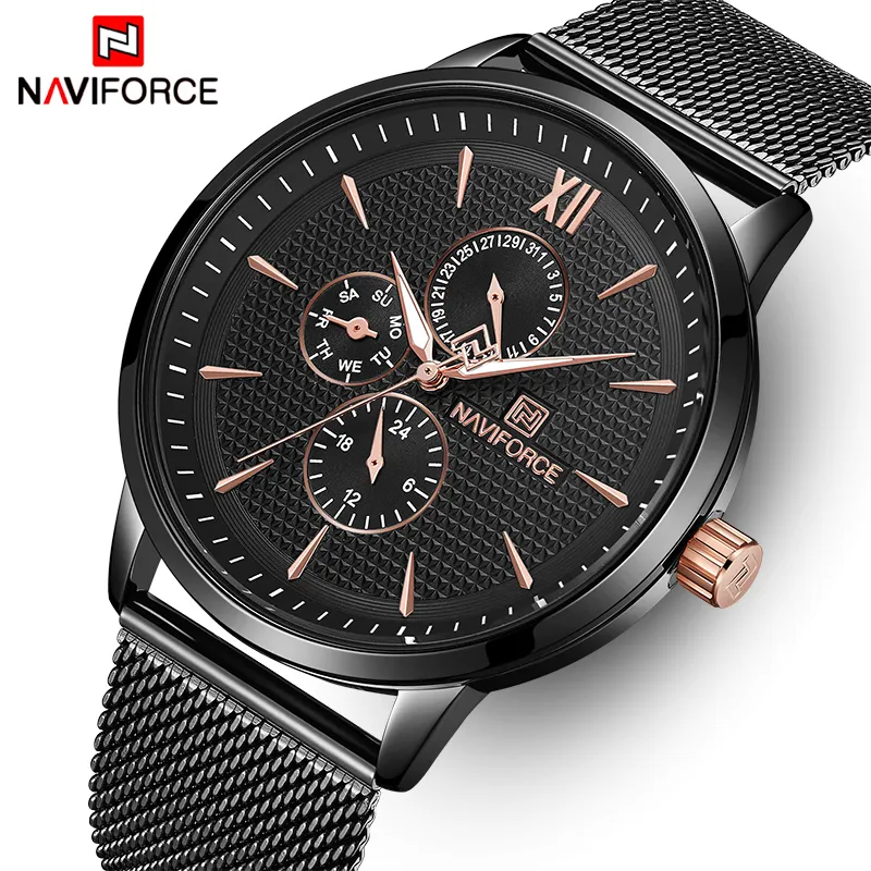 NAVIFORCE Luxury Mens Stainless Steel Quartz Watches Waterproof Sports ...
