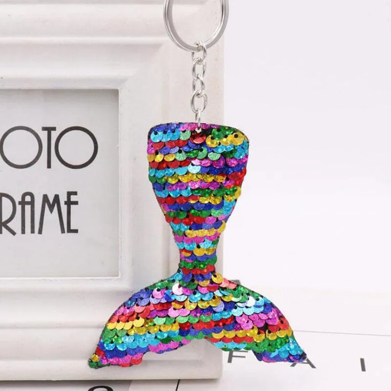 Fashion Keychains Mermaid Fish Tail Sequins Key Ring Pendant Ornament ...