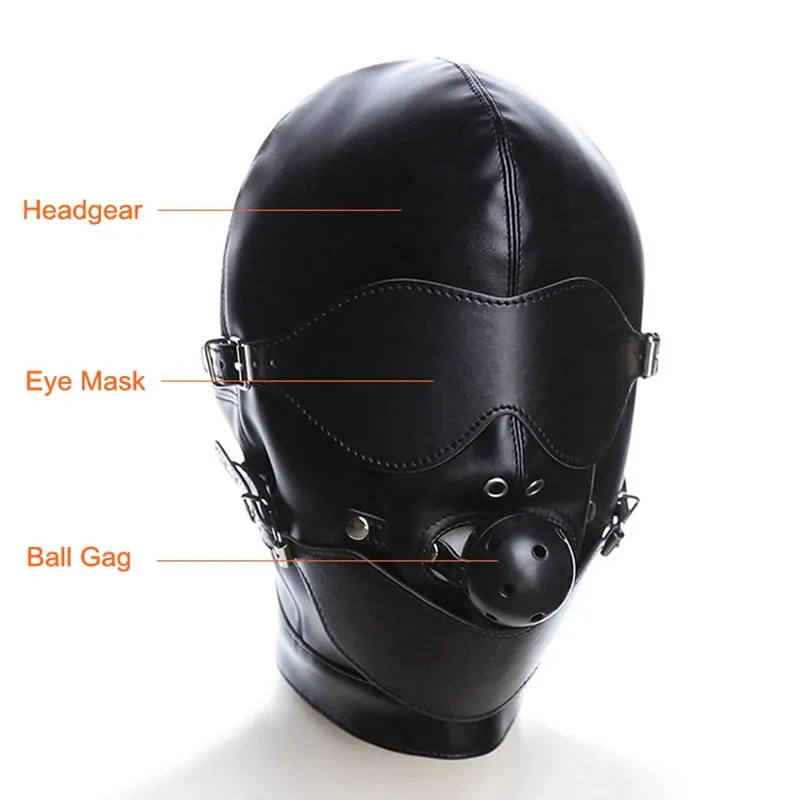 Pu Leather Boxing Headgear Mask With Ball Gag Open Mouth Eye Mask For