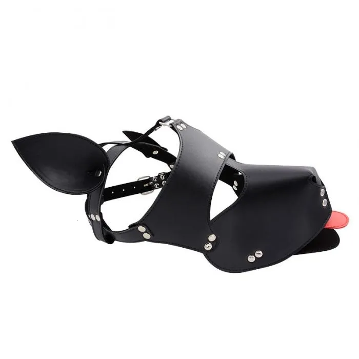 Black Red Leather Dog Bdsm Mask Bondage Restraints Cosplay Mask Costume ...