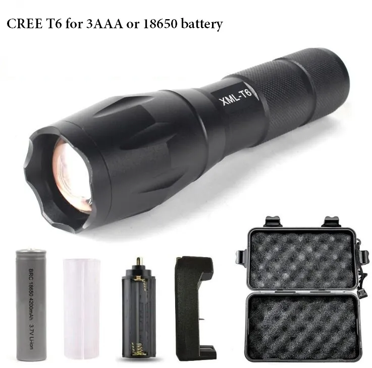 Powerful XML T6 Cree Q5 Flashlight With Telescopic Lens And 18650 Battery Perfect For Outdoor ...