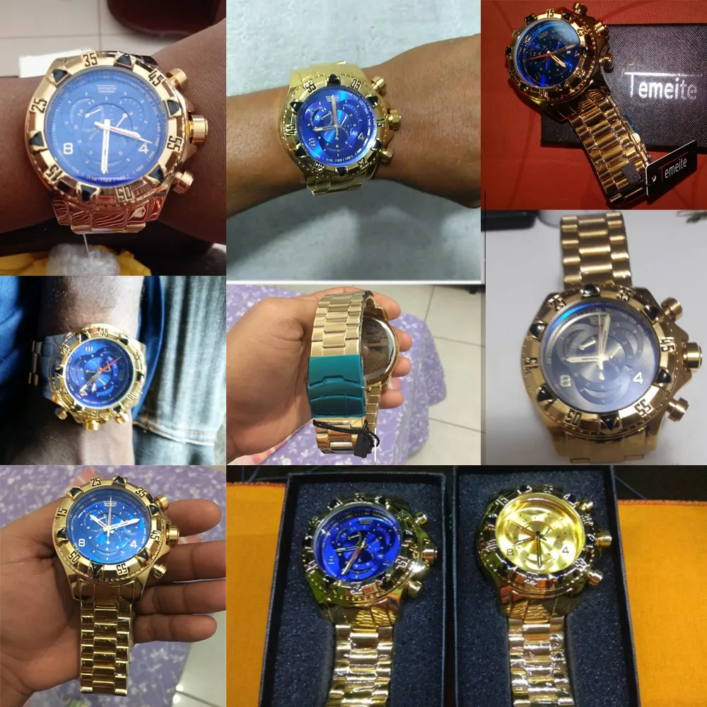 DHgate.com:Temeite Men's Gold Chronograph Watch: Waterproof Sports ...