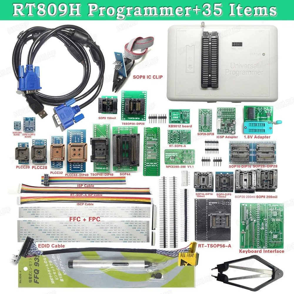 Emmc Nand Flash Programmer: RT809H Universal Chip Programmer W/ 35 العناصر + محول TSOP48 ...