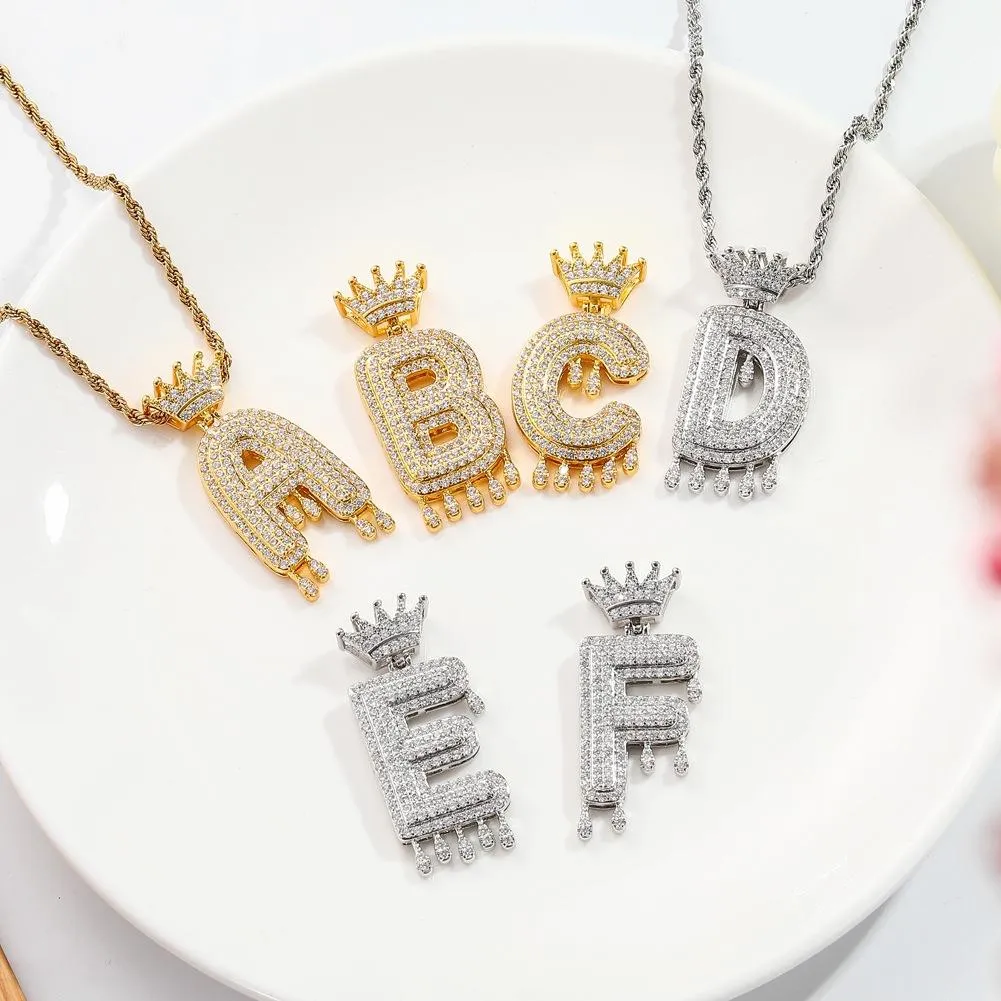 Name Necklace Men 26 English Letter Initial Pendant Hip Hop Drip Cuban ...